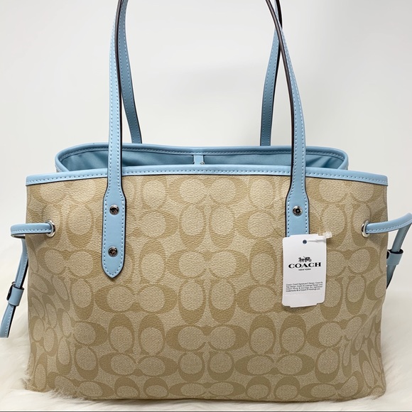 Coach | Bags | Coach Drawstring Pvc Tote Powder Blue Shoulder Bag ...